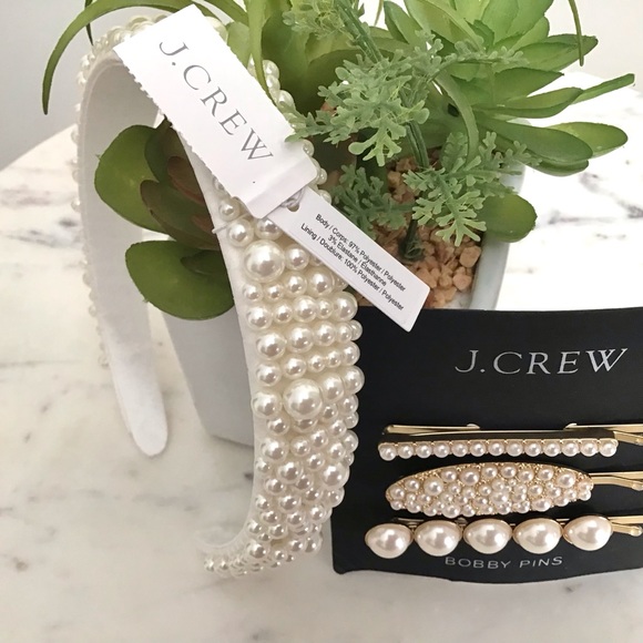 J. Crew | Accessories | J Crew Pearl Headband And Gold Tone Pearl Bobby ...